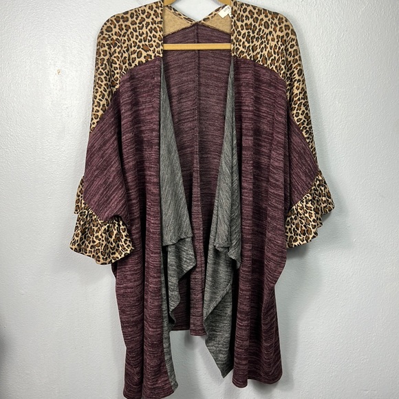 Umgee | Tops | Umgee Purple Leopard Print Waterfall Open Front Cardigan ...